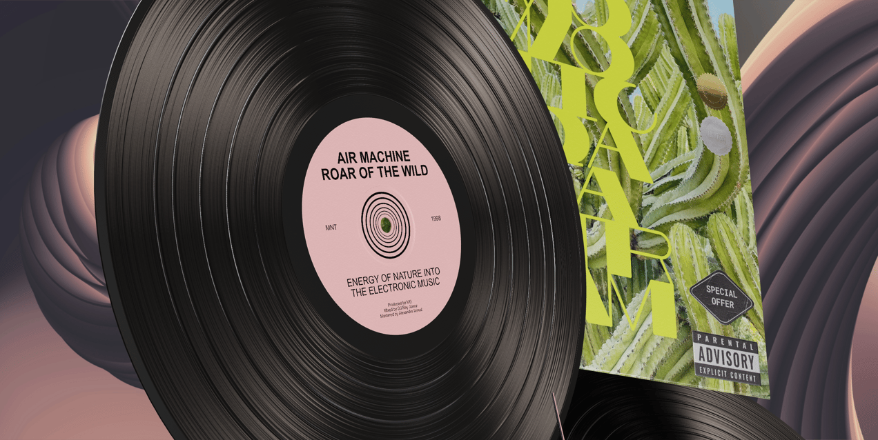 Vinyl Record 3D mockup. Create presentations using Online Mockup Generator.