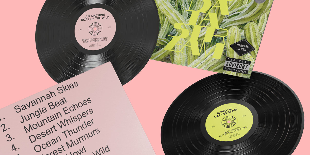 Vinyl Record 3D mockup. Create presentations using Online Mockup Generator.