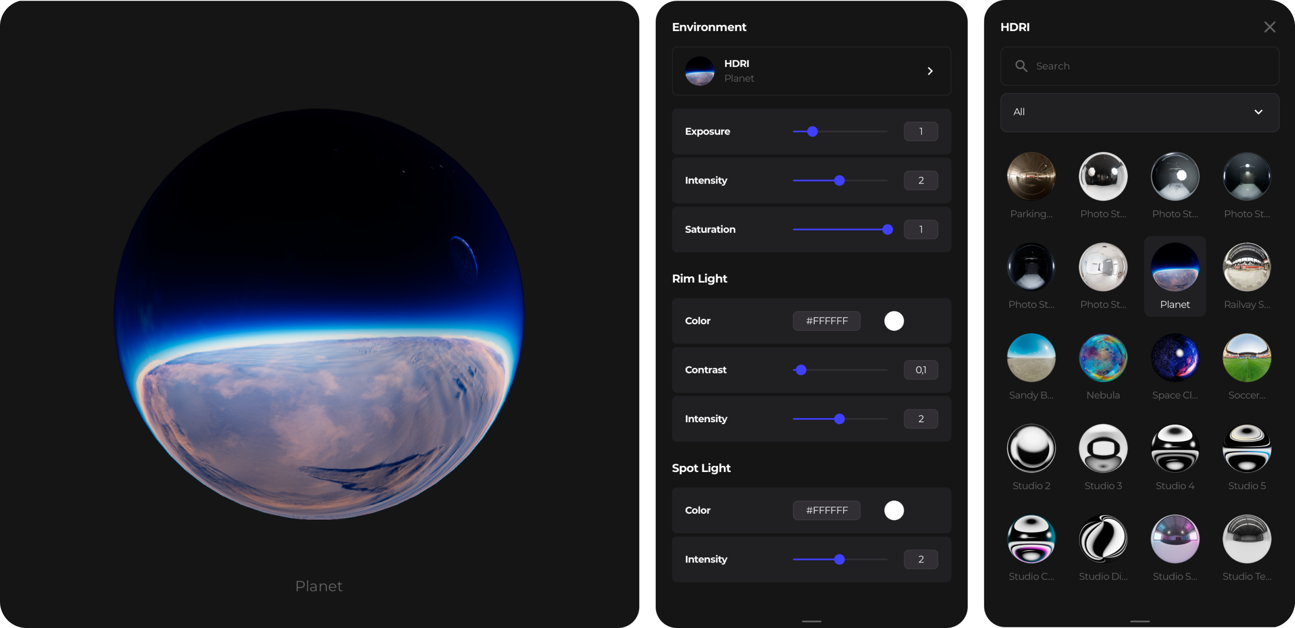 Online 3D Visualization Studio: Lighting & Environment